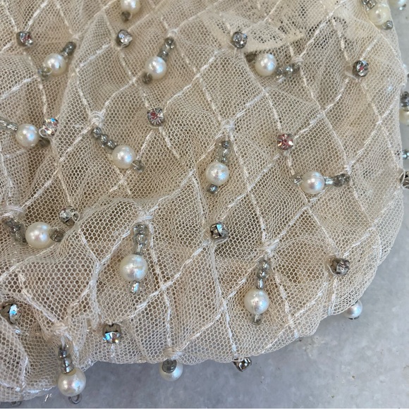 Zara | Bags | Zara Cream Sheer Mesh Tulle Pearl Rhinestone Beaded Hobo ...